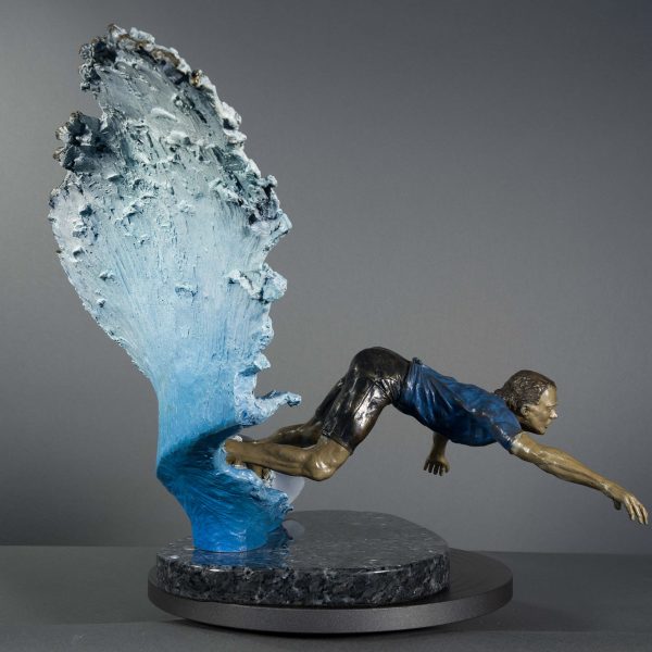 Beautiful Bronze Sculpture of a surfer - Carving the Wave II