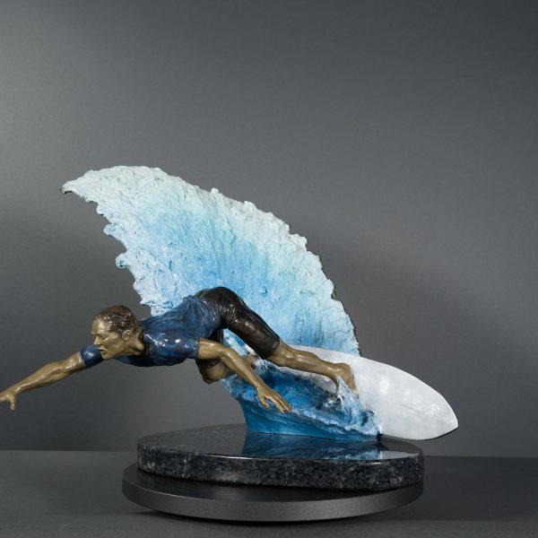 Beautiful Bronze Sculpture of a surfer - Carving the Wave II